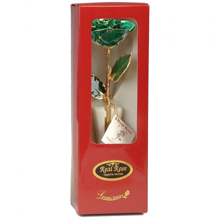 Dark Green Rose in Gold (May) - Living Gold Co.