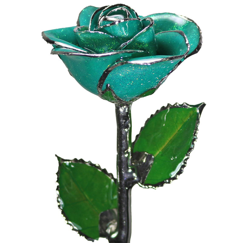 Teal Sparkle Rose in Gold - Living Gold Co.